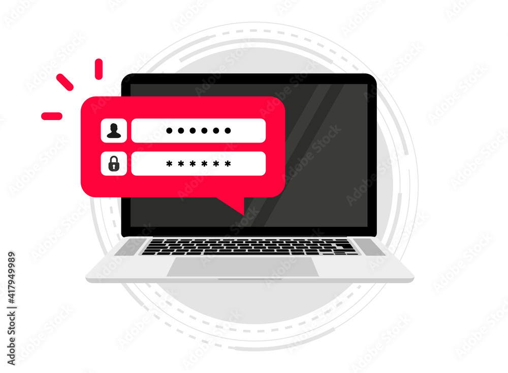 Laptop with account login and password form page on screen. Sign in to ...