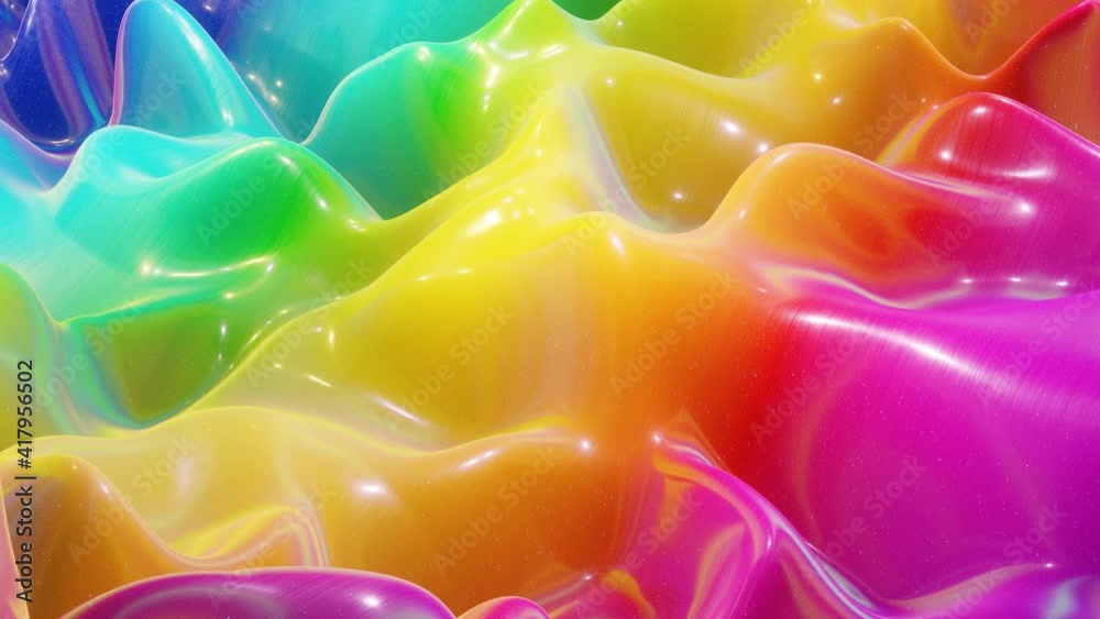 looped festive liquid BG in 4k. Abstract wavy pattern on bright glossy ...