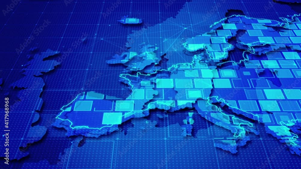 Digital rectangles in europe map. Technology digital blue map of cyber ...