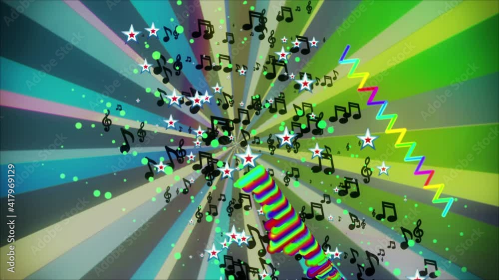 VJ Loop Retro music fashion show bass playing speakers and sunburst ...