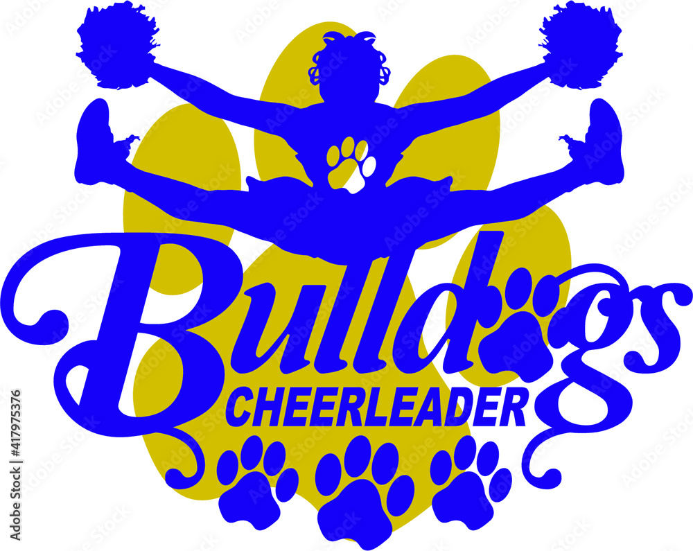 bulldogs cheerleader team design with cheerleader and paw prints for school, college or league ...