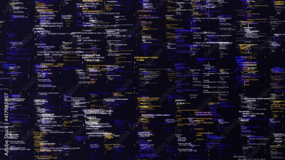 Futuristic hi-tech graphic interface with digital code and data being written. Animation ...