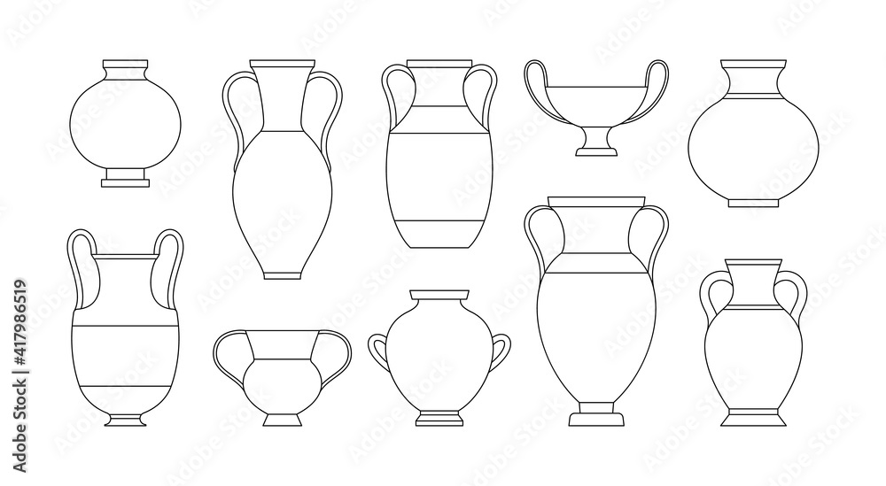 Greek Vases in A Trendy Minimal Linear Style. Vector Illustrations of ...
