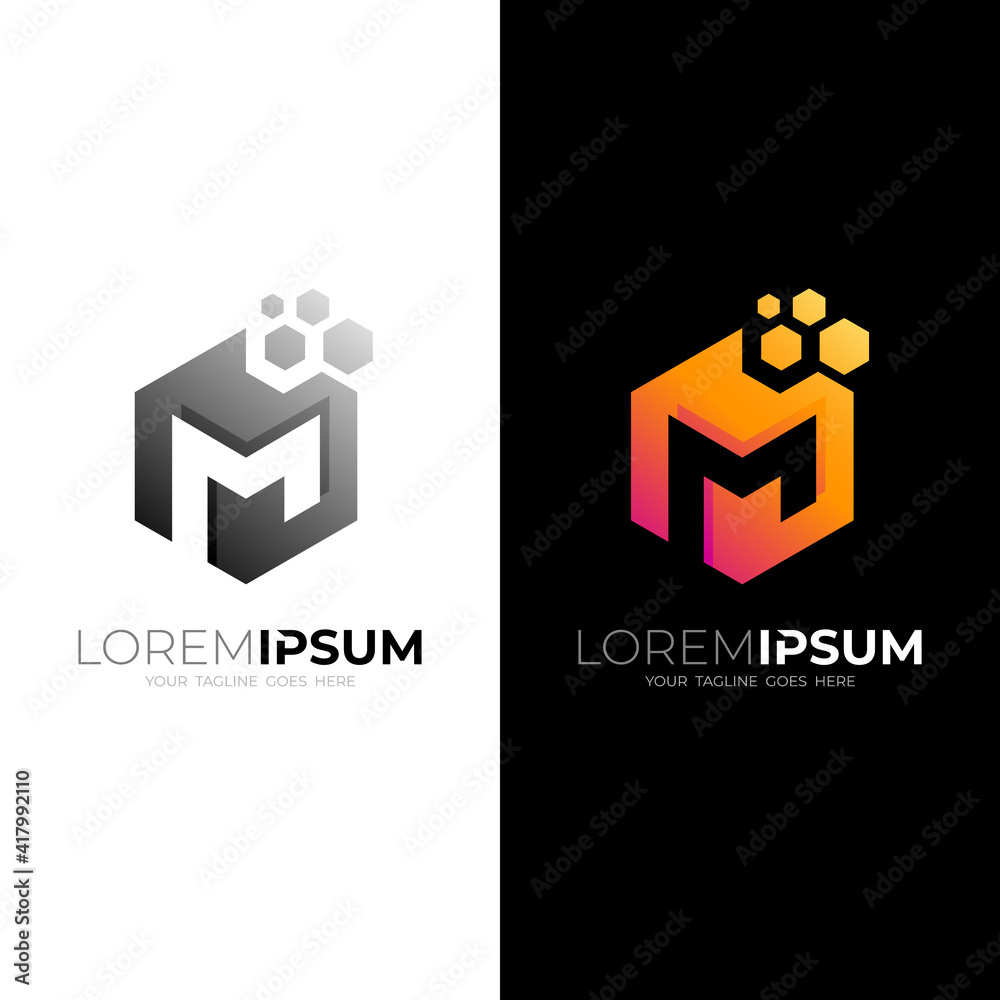 Hexagon logo with letter M design combination, pixel icons Stock Vector ...