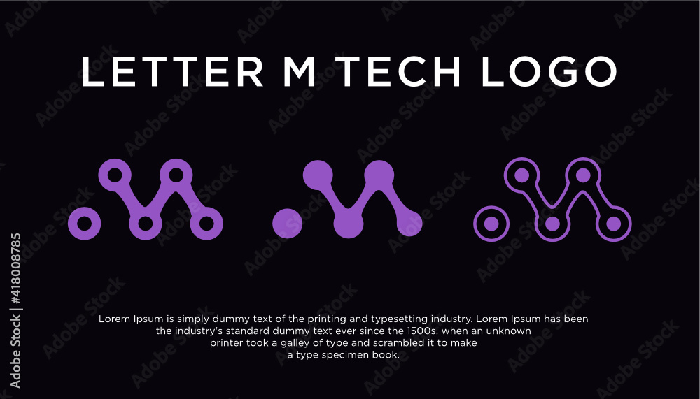 Letter M tech logo futuristic with double sided business card design ...