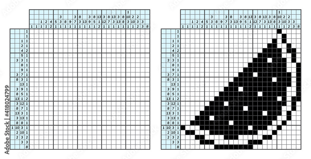 Japanese crossword puzzle. Kids and adult mathematical mosaic. Nonogram ...