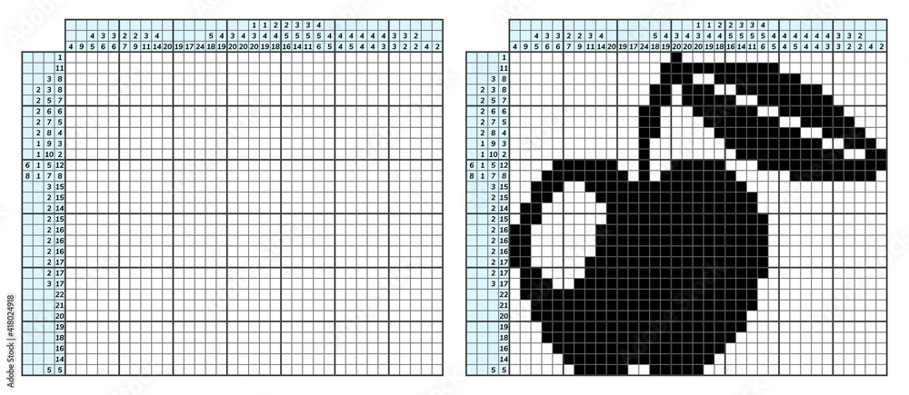 Japanese crossword puzzle. Kids and adult mathematical mosaic. Nonogram ...