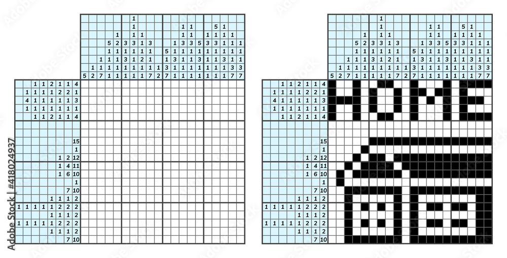 Japanese crossword puzzle. Kids and adult mathematical mosaic. Nonogram ...