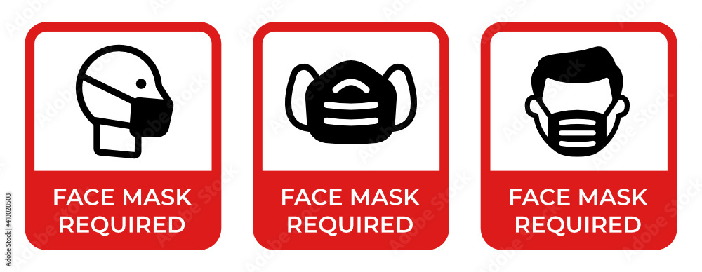 Face mask required sign, covid-19 face protection vector sticker Stock ...