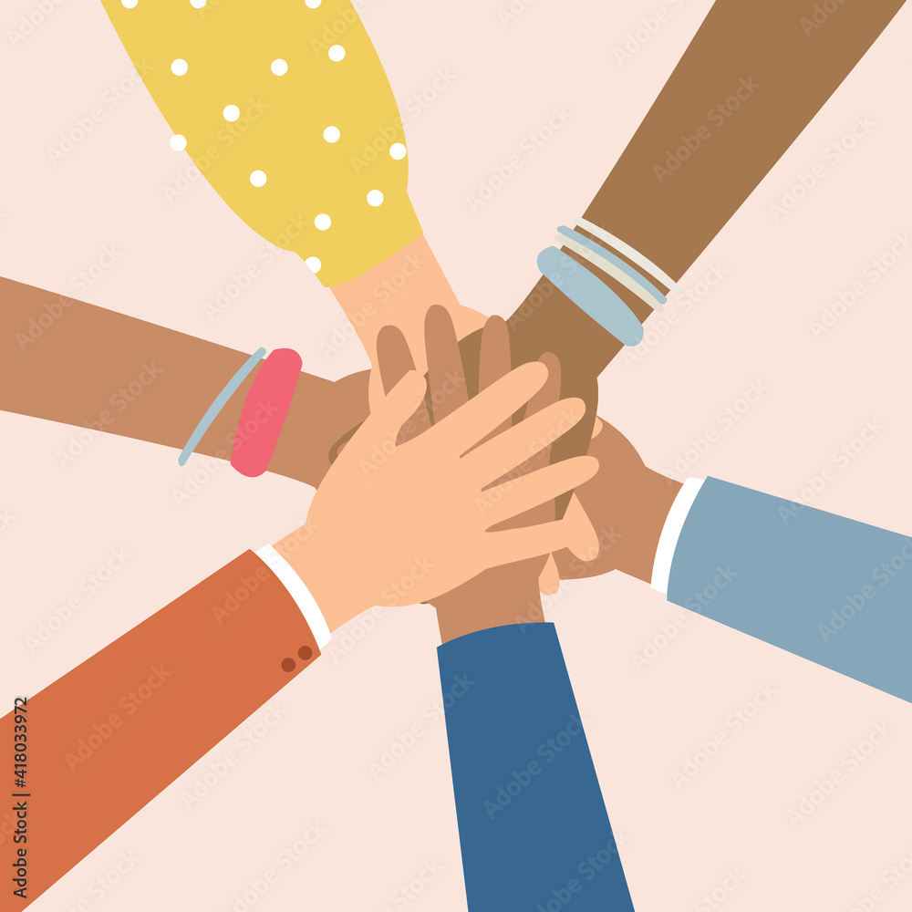 All hands together, Stack of hands. Unity and teamwork concept Stock ...