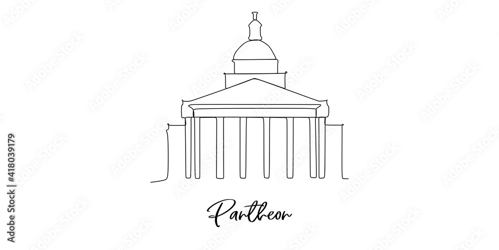 Pantheon France landmark skyline - continuous one line drawing vector de Stock | Adobe Stock