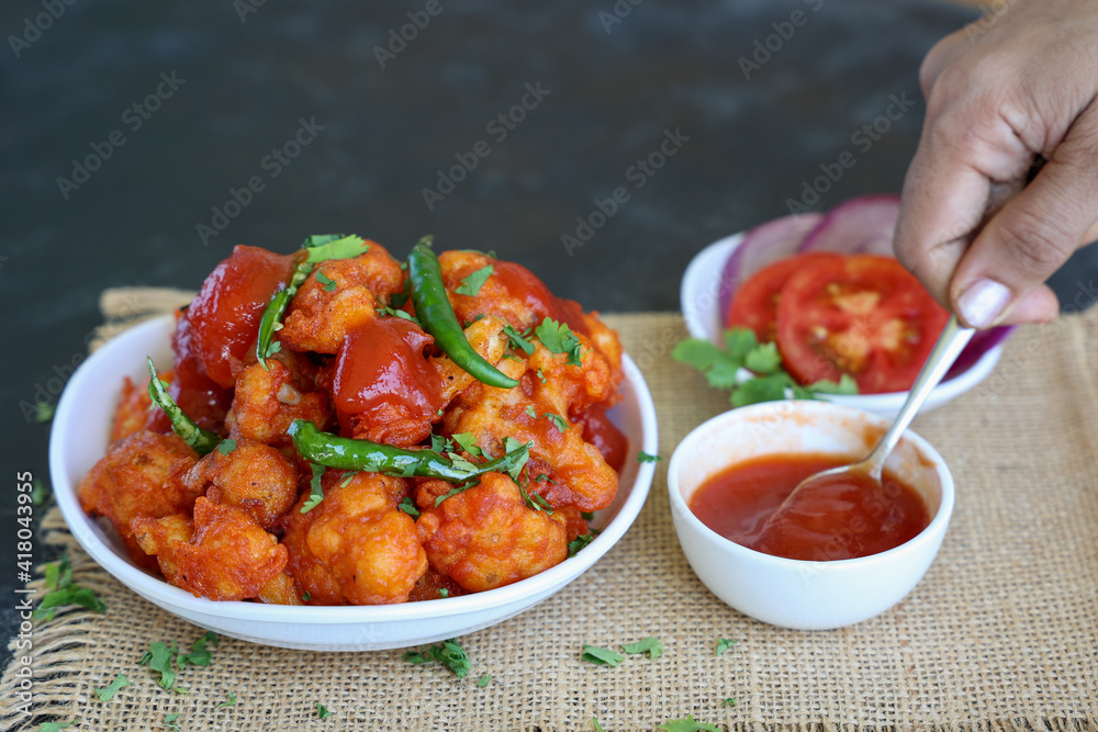 Gobi Manchurian dry, Gobi 65 with tomato sauce popular Indian street ...