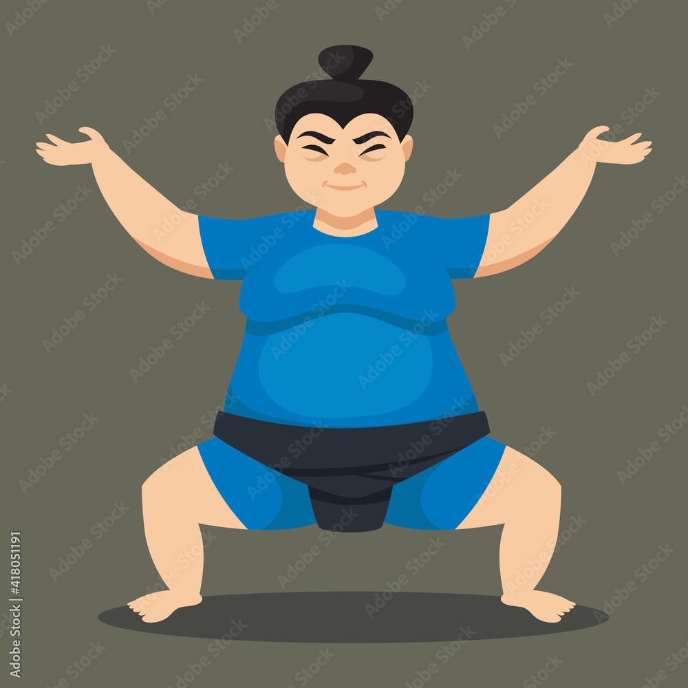 Female sumo wrestler front view. Japan character in cartoon style ...