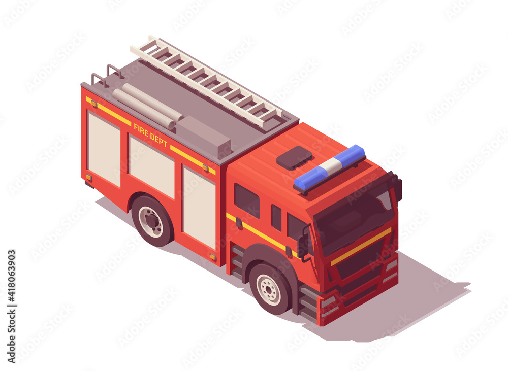 Isometric fire truck. Fire engine. Vector illustration Stock Vector ...