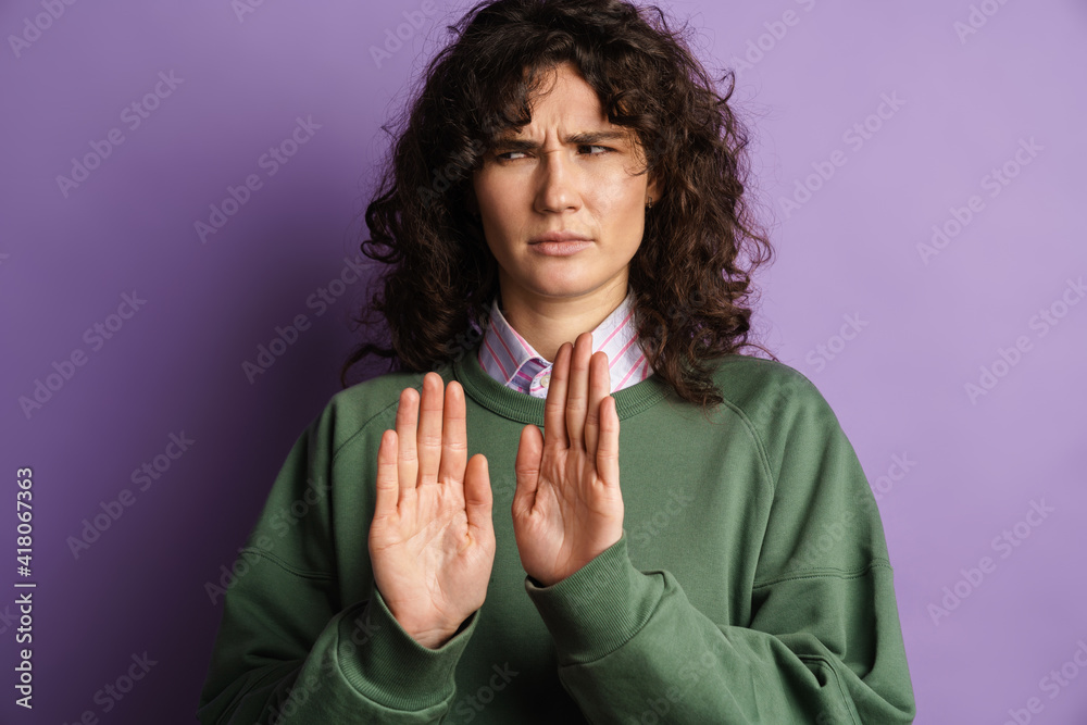 Angry confused woman gesturing stop sign Stock Photo | Adobe Stock