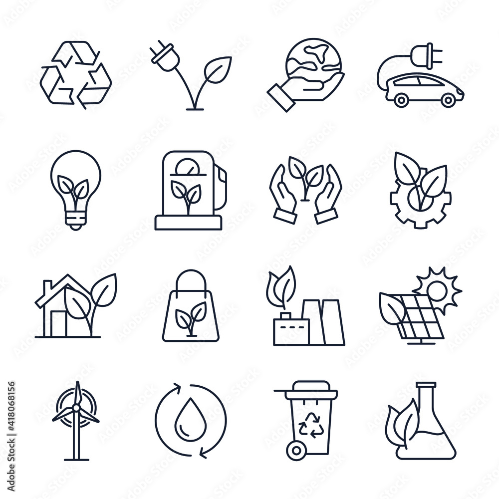 Set of ecology Environmental sustainability icon. Eco friendly pack ...
