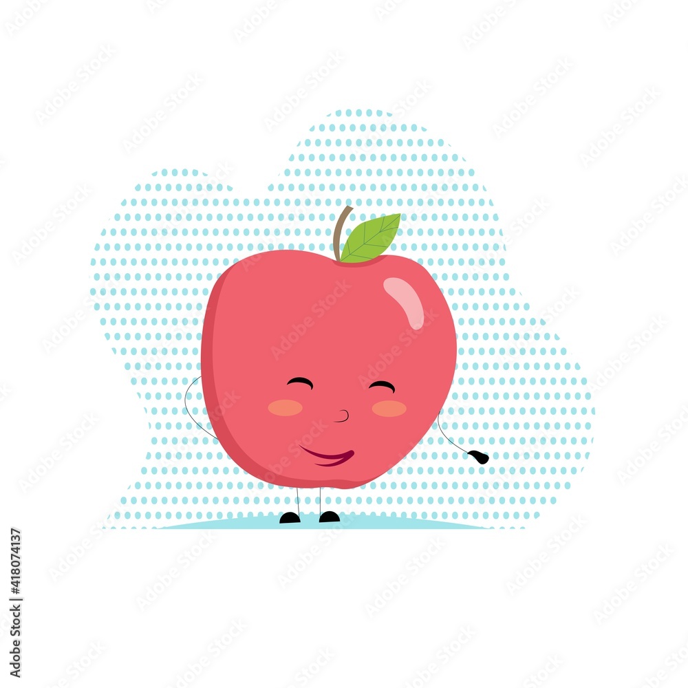 Red apple icon with face, arms and legs. Vector illustration in cartoon ...