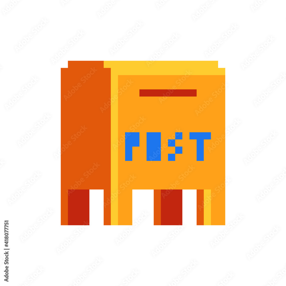 Mailbox flat icon. Pixel art style. Old school computer graphic design ...