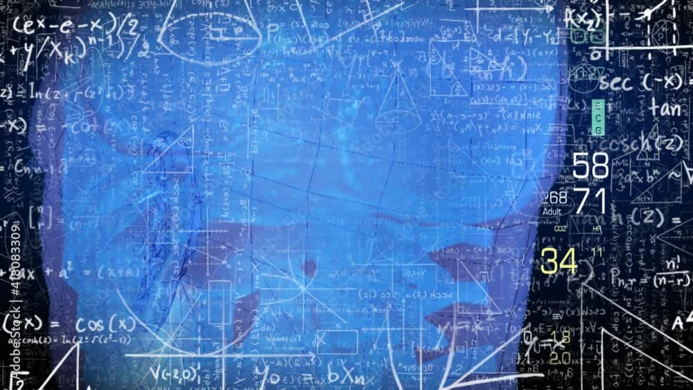Animation of floating mathematical equations over 3d model of human ...