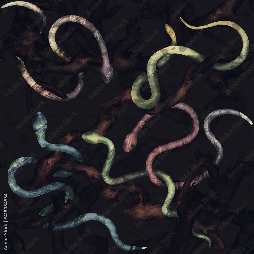 seamless pattern with snakes in the jungle, illustration with repeating ...