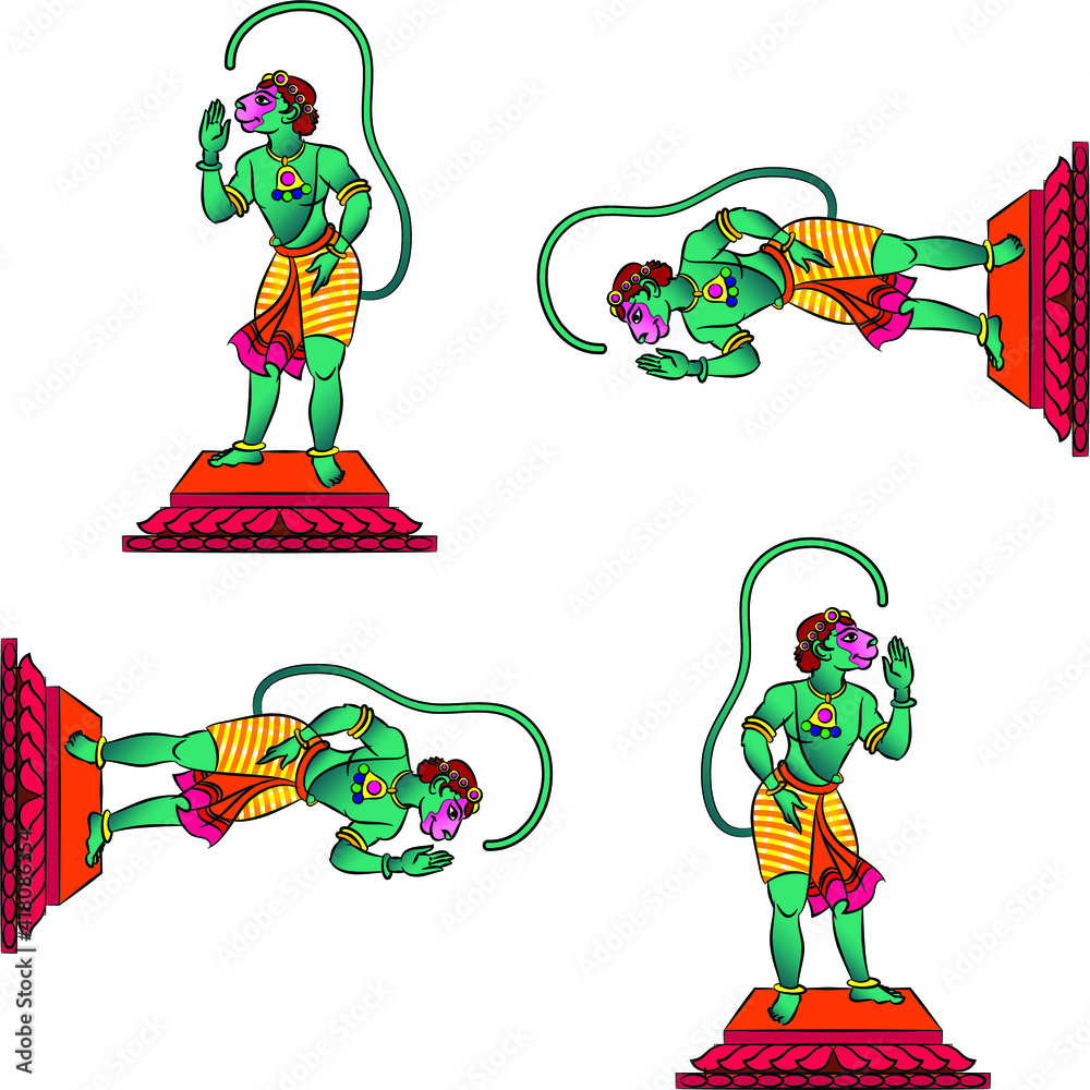 Monkeyface god of power, lord Hanuman and his servants or Sevak as they ...