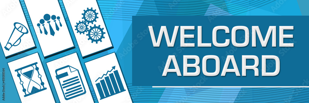 Welcome Aboard Random Shapes Blue Business Symbols Background Stock ...