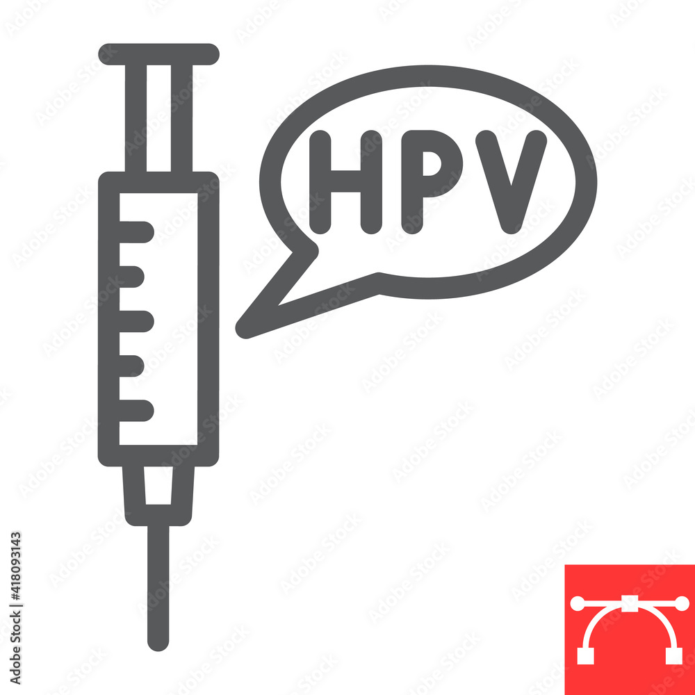Vetor de HPV vaccine line icon, vaccination and injection, syringe with ...