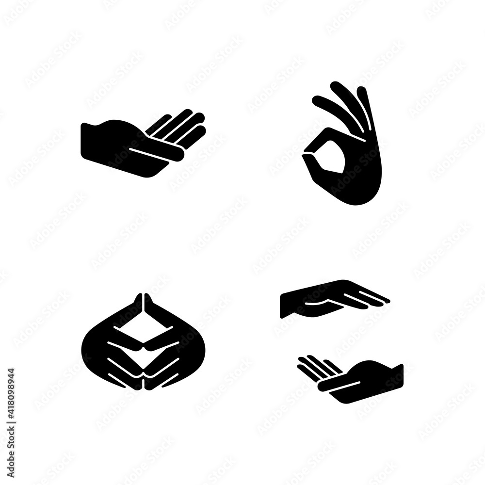 Hand gestures black glyph icons set on white space. Okay gesture ...