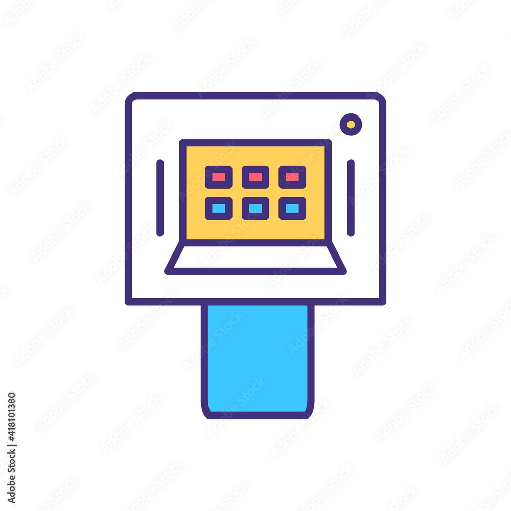 Self-service check-in kiosk RGB color icon. Airport checkpoint. Check ...