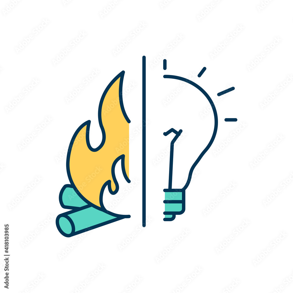 Human evolution RGB color icon. Fire control. Modern society. Human ...