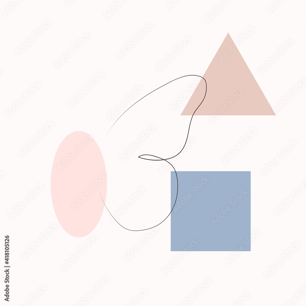 Simple butterfly one line drawing on minimal cubism shapes background ...