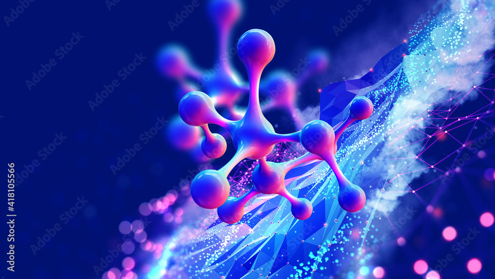Molecule 3D illustration. Computer simulation and laboratory ...