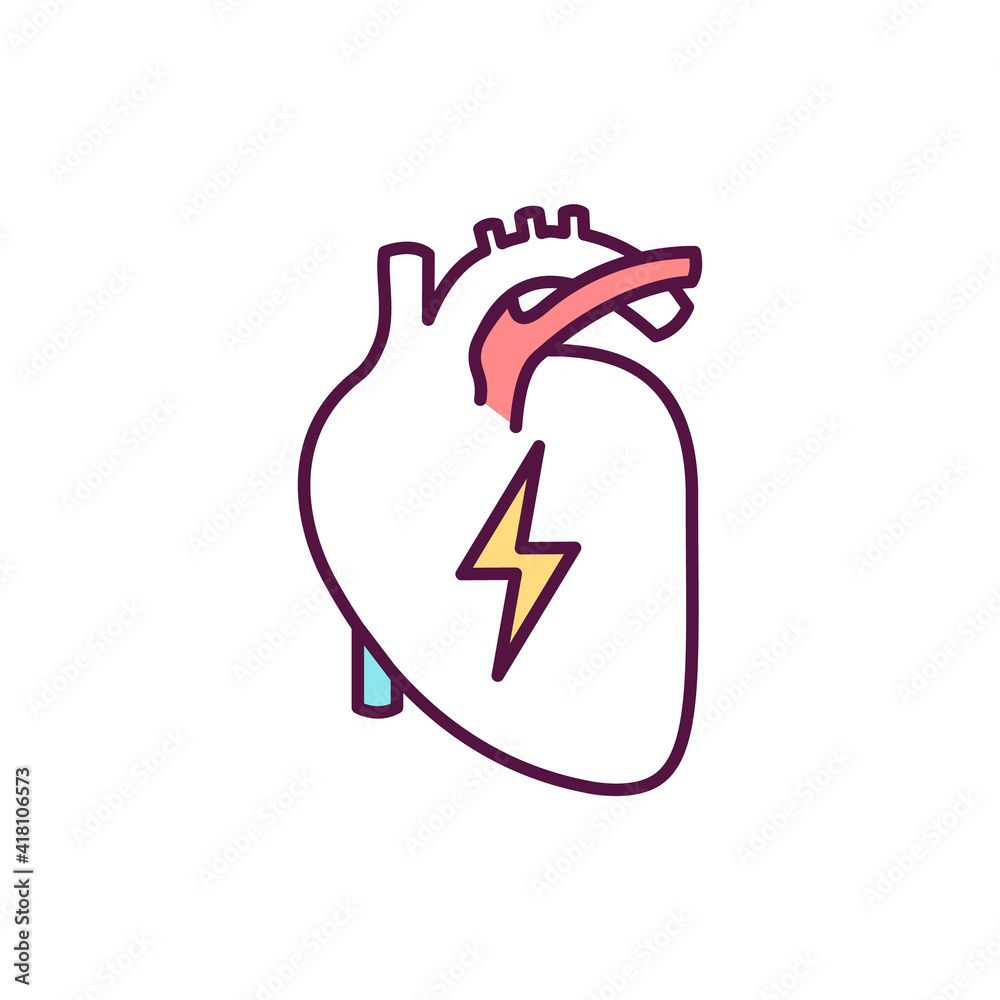 Heart disease diagnosis RGB color icon. Myocardial infarction. Cardiac ...
