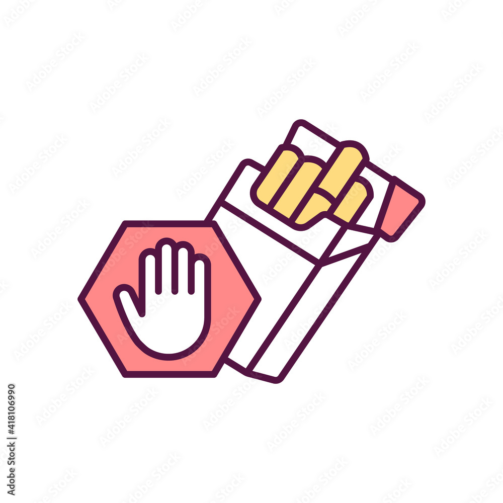 Tobacco cessation RGB color icon. Quitting smoking. Oral and heart ...