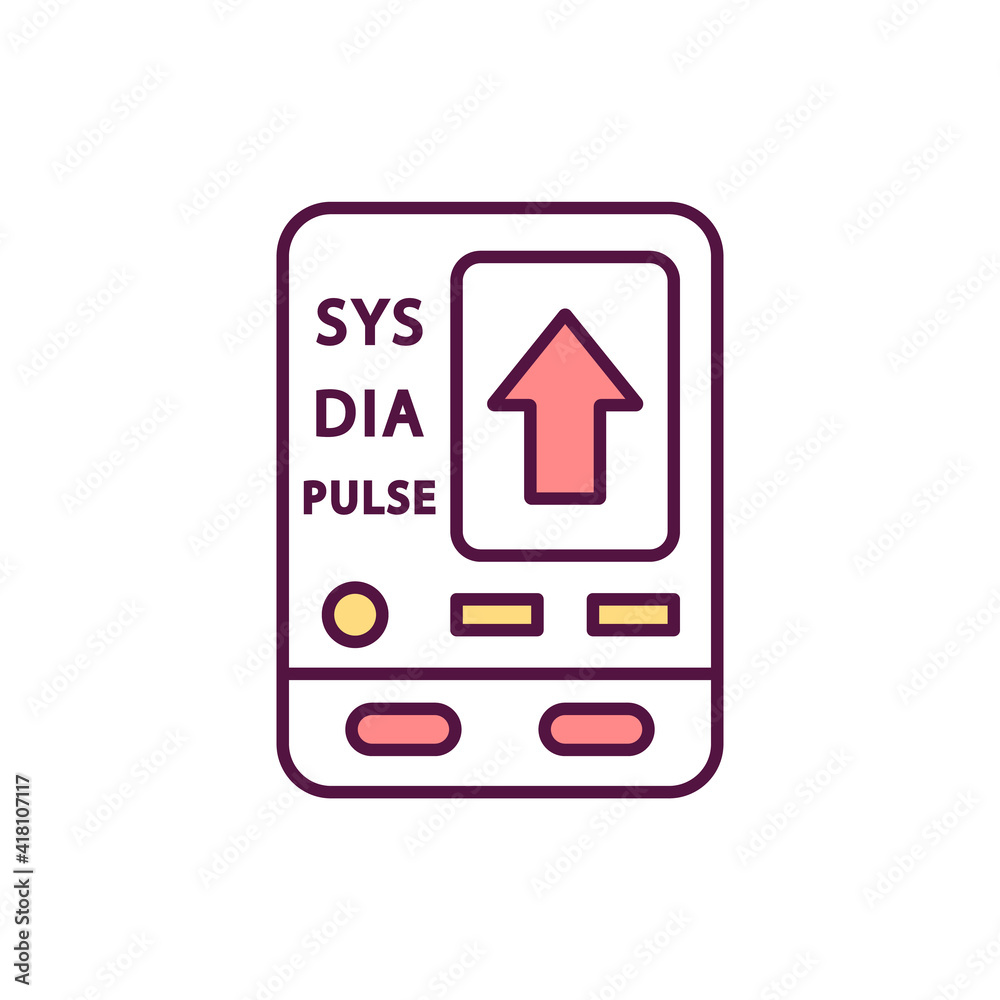 Sphygmomanometer RGB color icon. Hypertension, hypotension. Blood ...