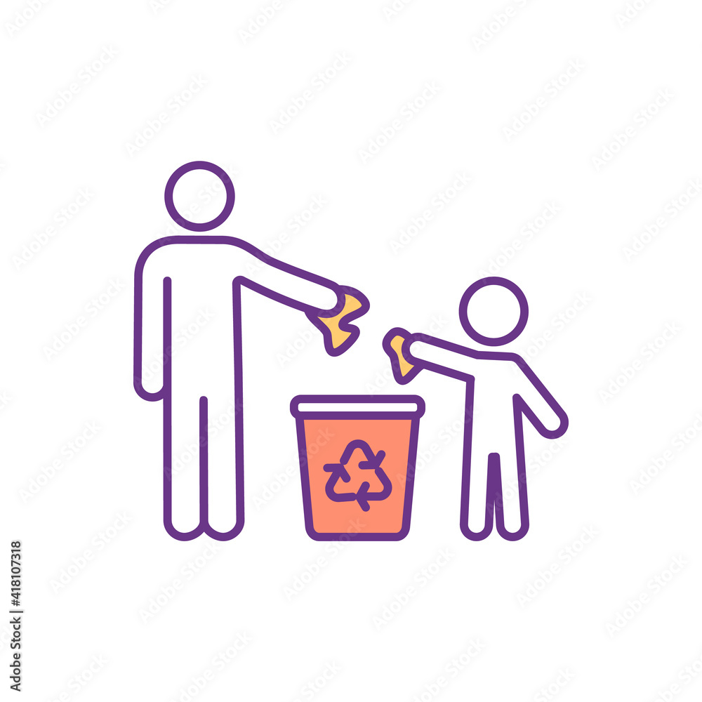 Throwing garbage properly RGB color icon. Waste segregation. Recycling ...