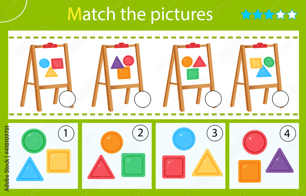 Match by color and shape. Puzzle for kids. Matching game, education ...