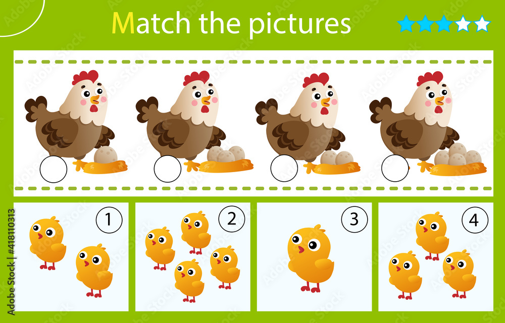 Vetor de Matching game, education game for children. Puzzle for kids ...