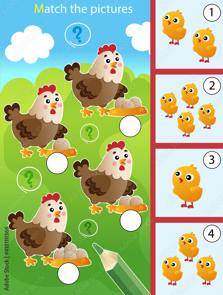 Vetor de Matching game, education game for children. Puzzle for kids ...