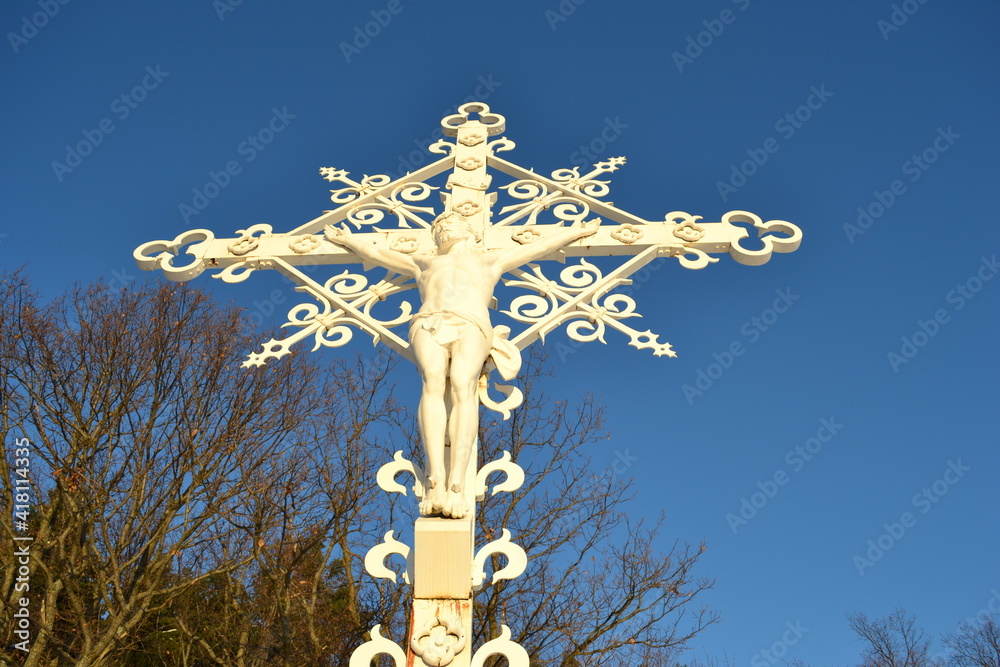 Sentier des vins du Rangen, croix du Rangen, Thann, Alsace Stock-Foto ...