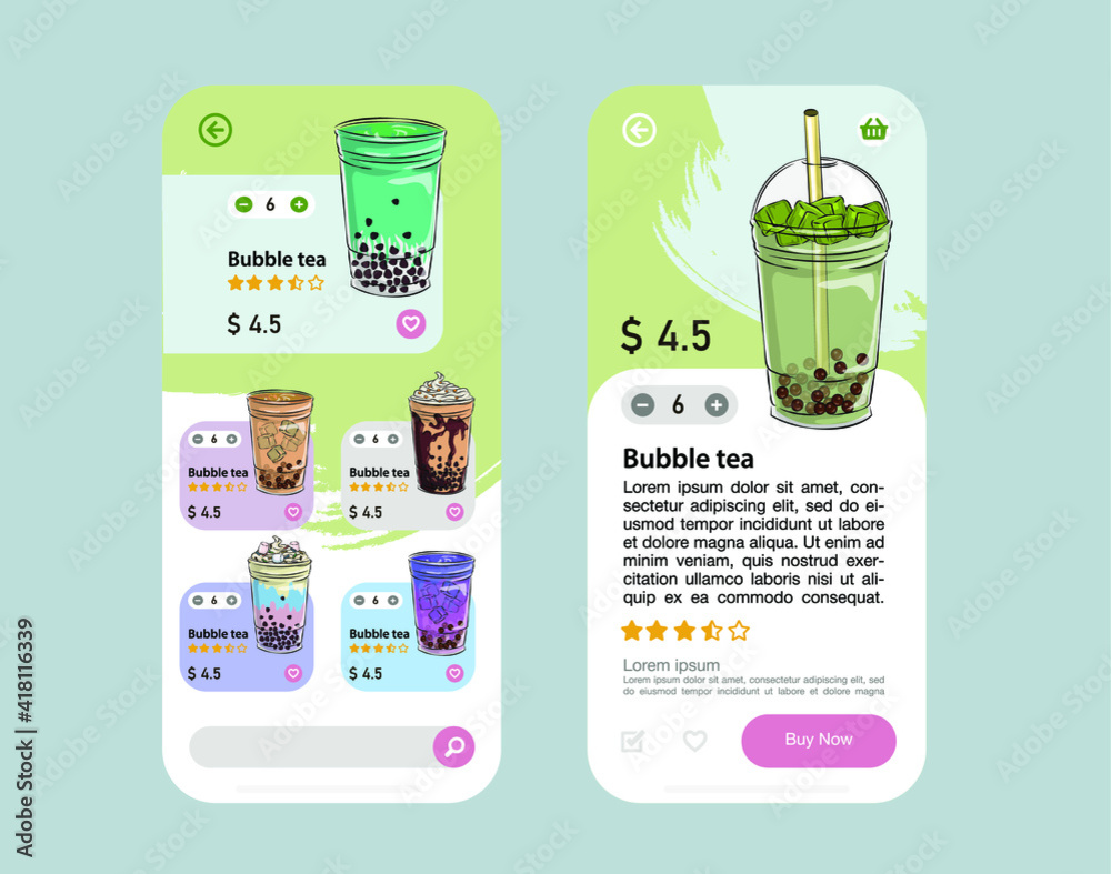 a phone app for ordering drinks with Thai tea with pearl tapioca ...