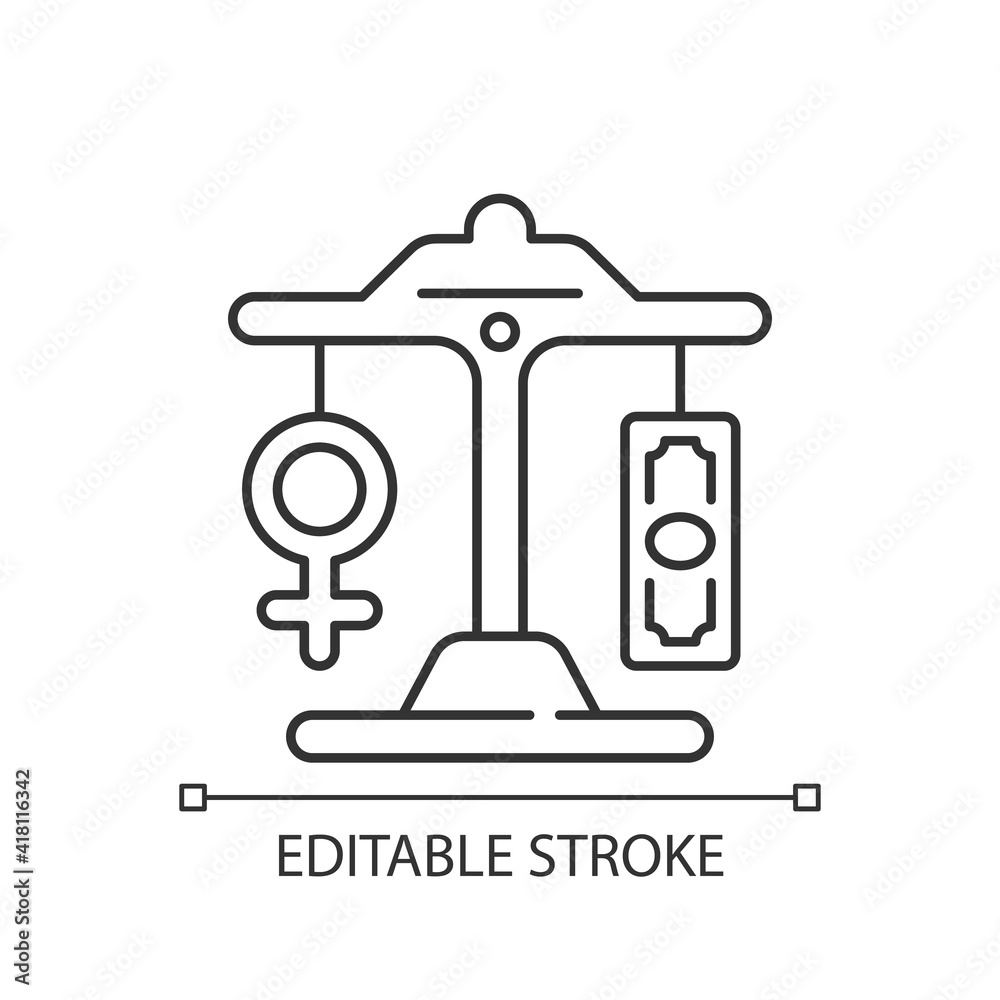 Equal pay linear icon. Gender pay gap decrease. Difference between male ...