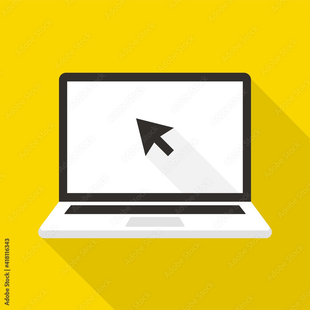 Click in laptop flat vector icon. Concept of using a personal computer ...