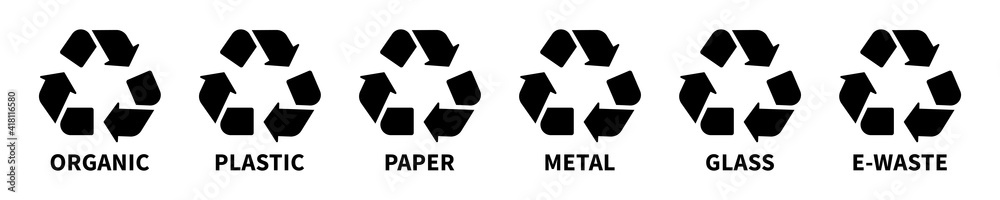 Black recycle Mobius vector icons set. Plastic recycling symbols ...