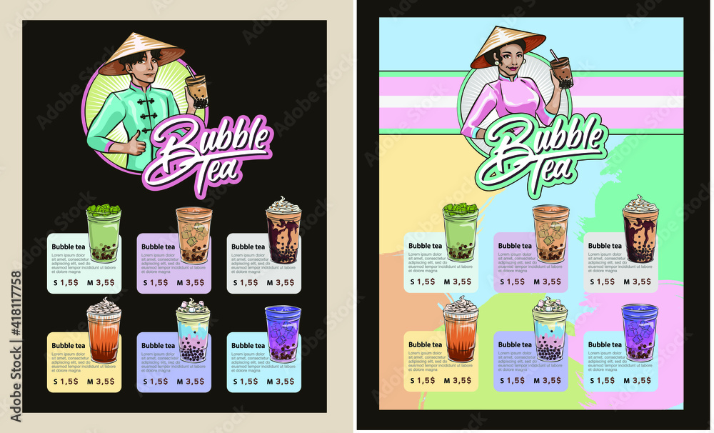 menu design and flyers Thai pearl bubble tea menu for your cafe with ...