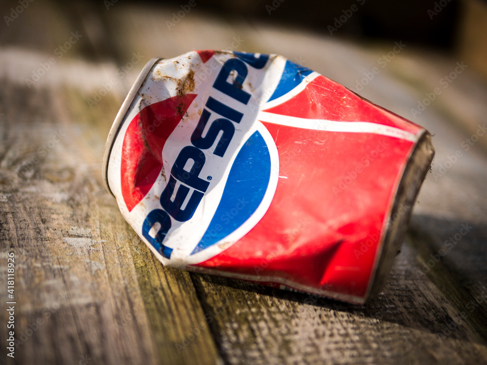 Crushed Can of Pepsi, Pepsi is produced by PepsiCo in America and was ...