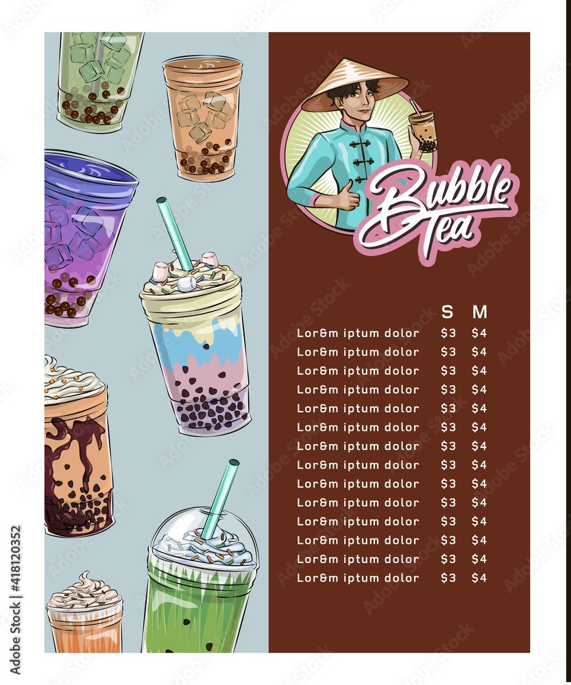 bubble tea menu Stock Illustration | Adobe Stock