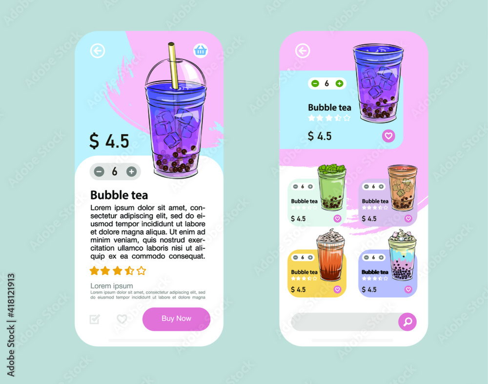 a phone app for ordering drinks with Thai tea with pearl tapioca ...