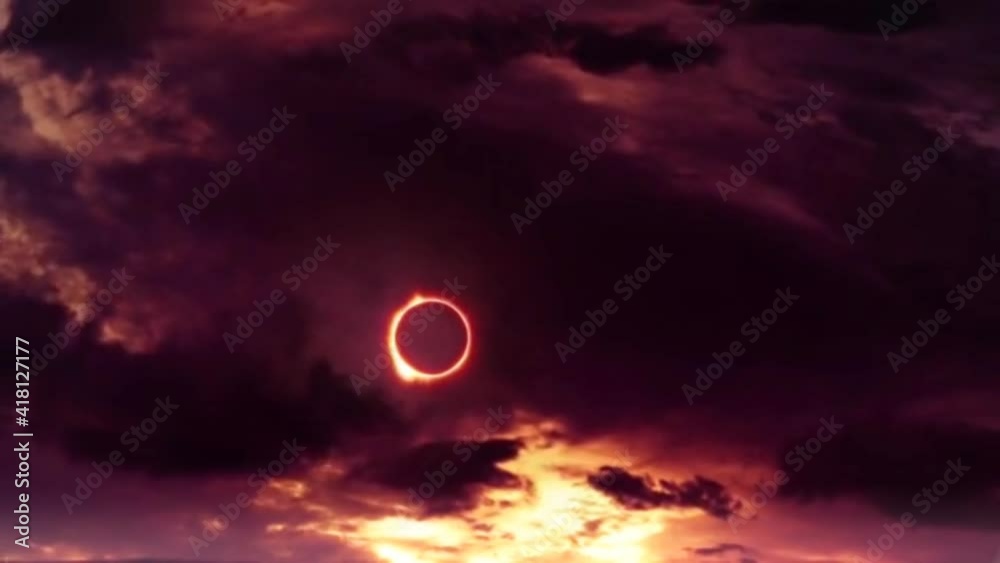 Retro Film Look Red Sky Total Solar Eclipse Over The Sunny Clouds Alpha ...