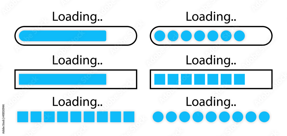 Vector progress loading bar. Set load blue signs. System software ...